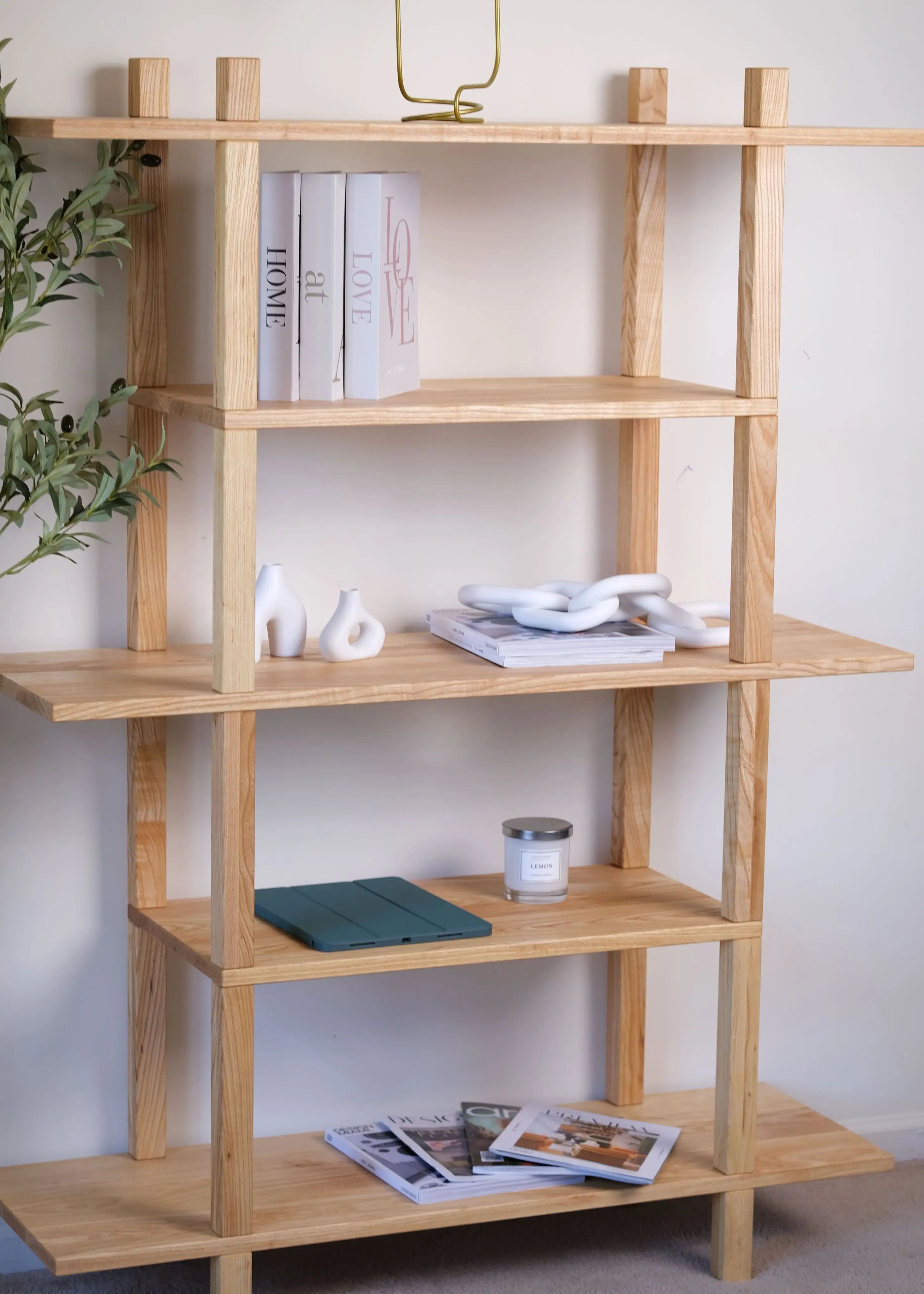 Ash Wood Bookshelf – Minimalist, Tool-Free Shelf in Custom Sizes